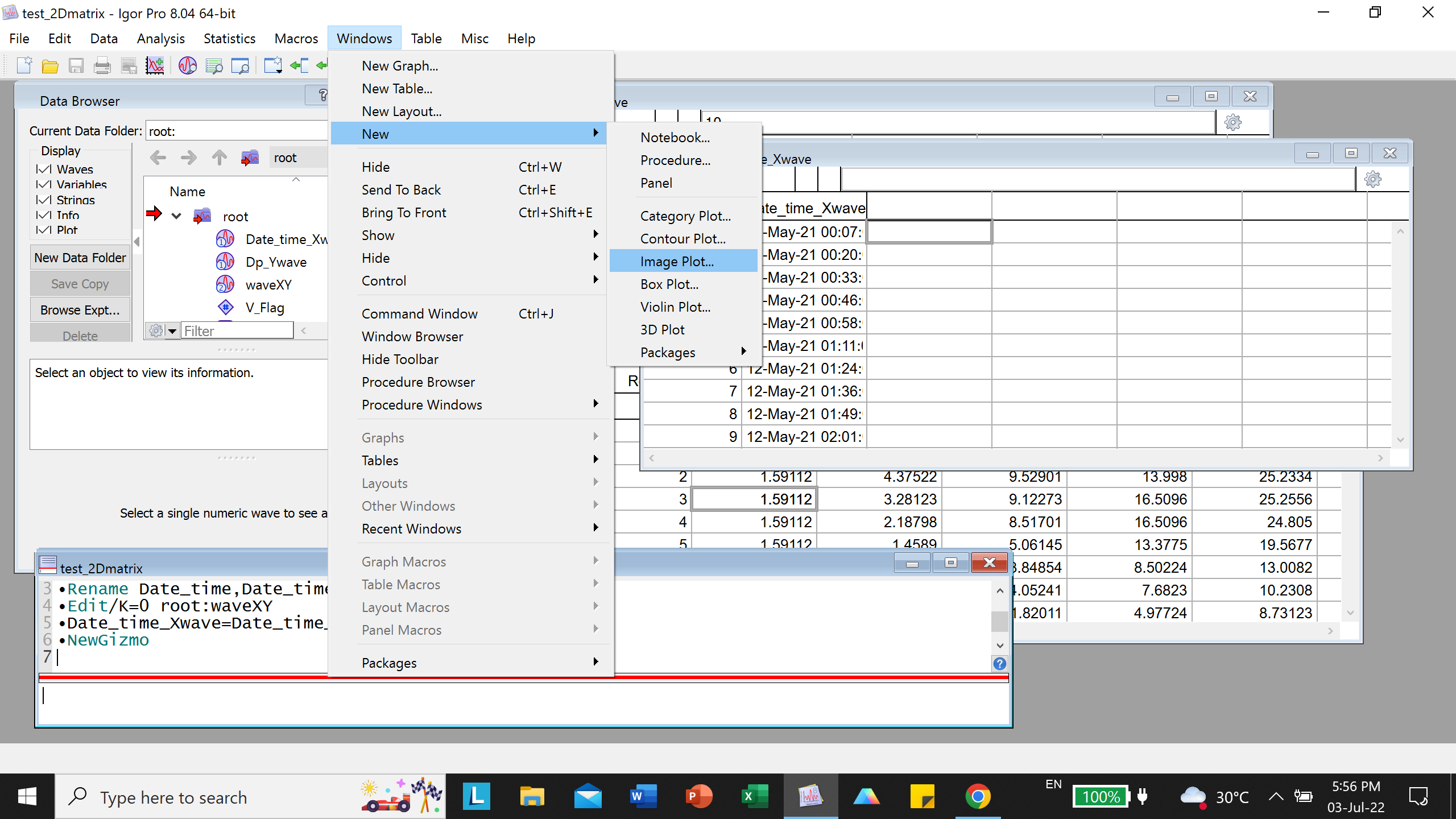 Need help plotting a 2D matrix | Igor Pro by WaveMetrics